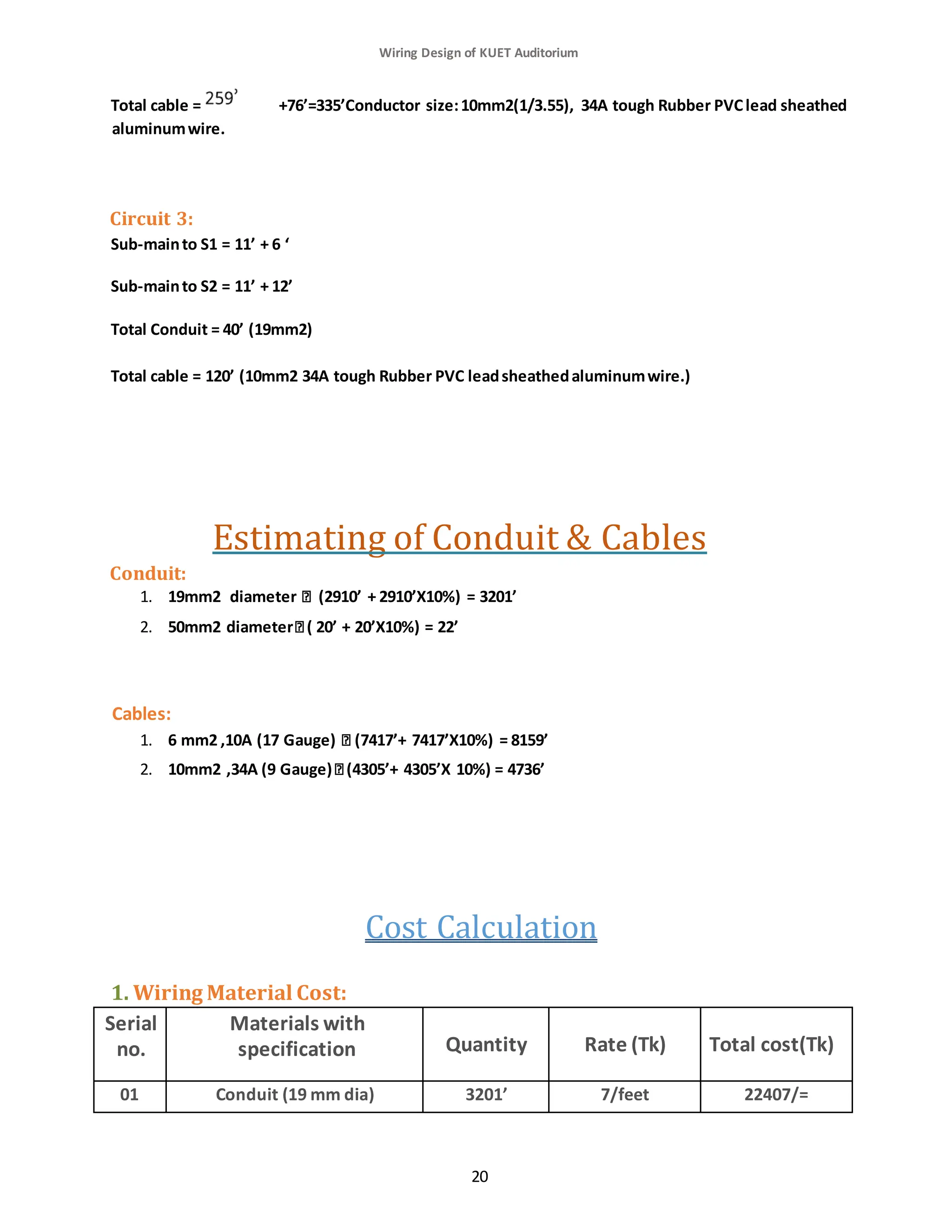 Wiring Design of KUET Auditorium Building | PDF