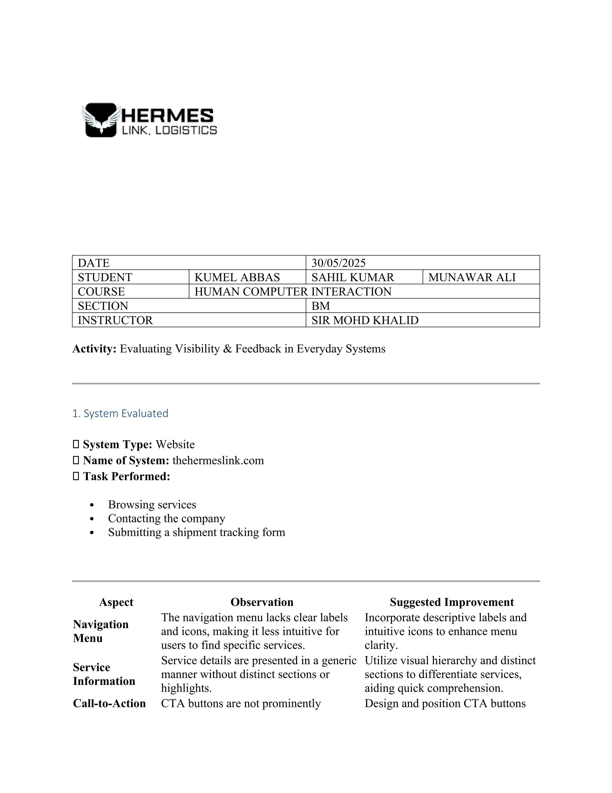 PROJECT HUMAN COMPUTER INTERACTION COURSE | DOCX