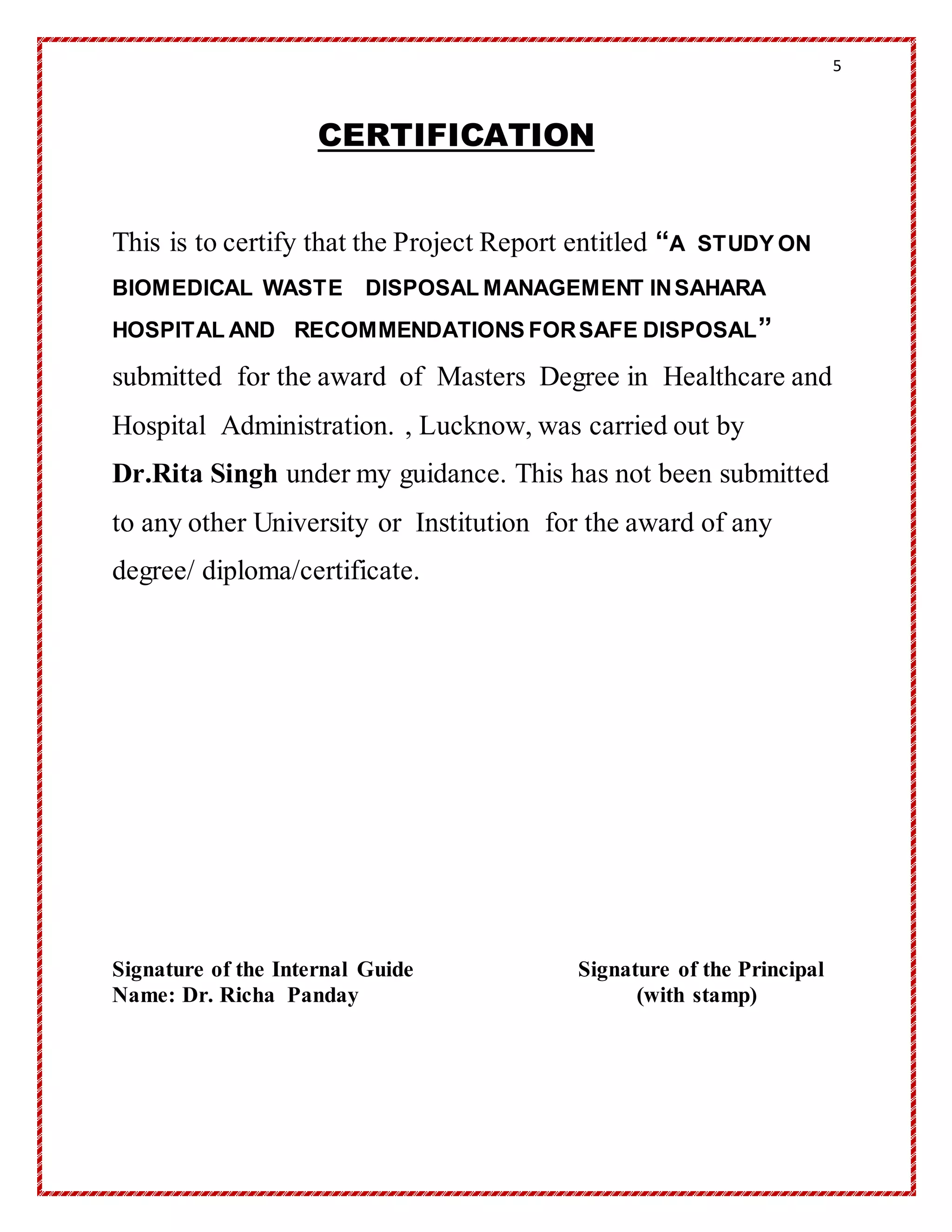 Study on Biomedical waste disposal Management | DOCX