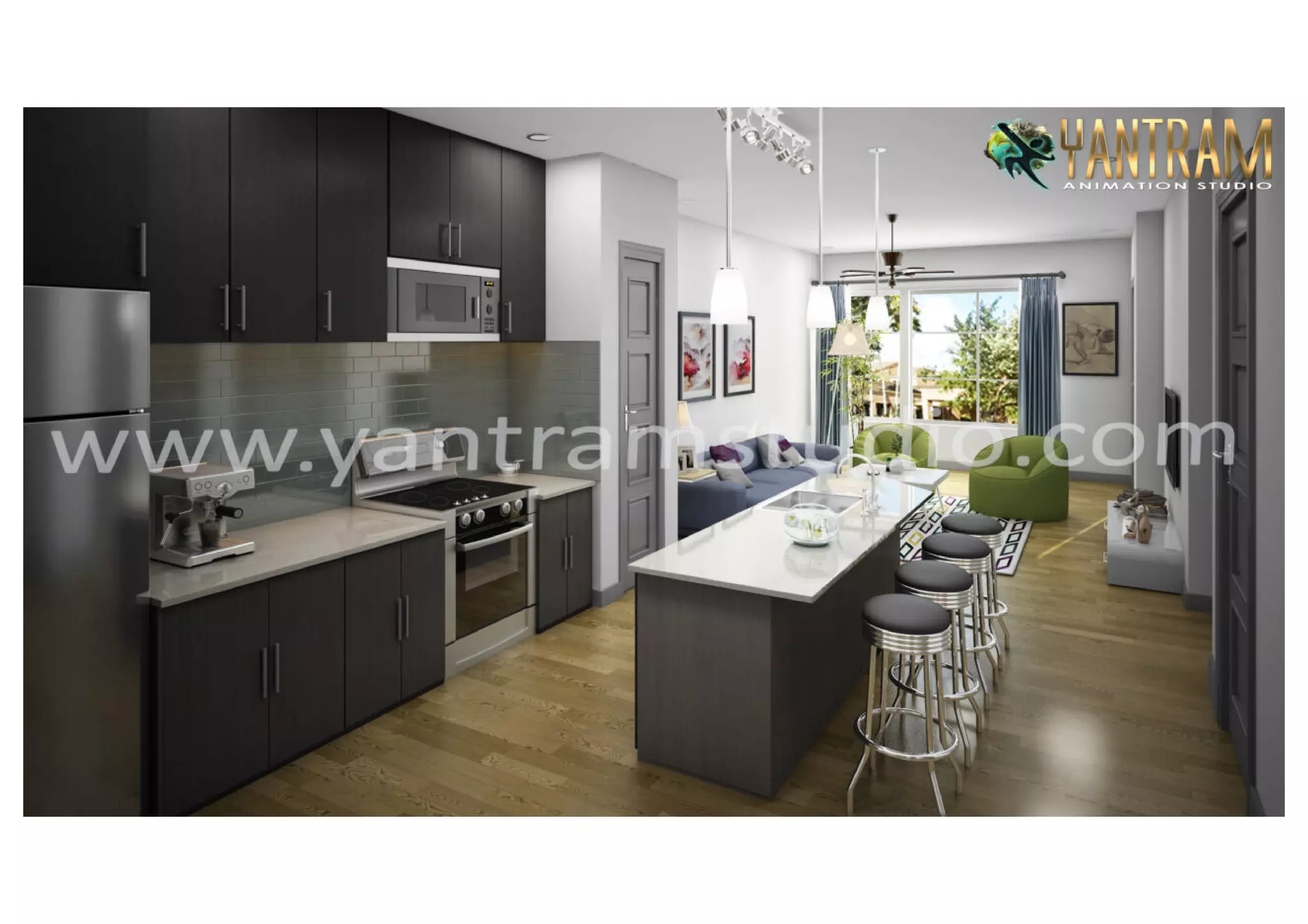 Advanced Living room-Kitchen by 3D interior design studio, San Diego ...