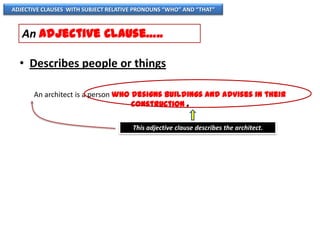 Project adjective clauses with subject and objective relative pronouns ...