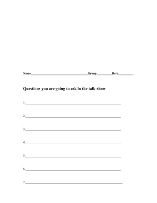 Project creating a talk show episode | DOC