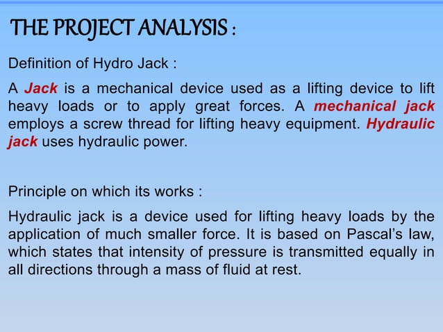 Project ii (3361910) (ppt on hydraulic jack) | PPT