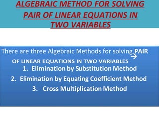 PROJECT (PPT) ON PAIR OF LINEAR EQUATIONS IN TWO VARIABLES - CLASS 10 | DOCX