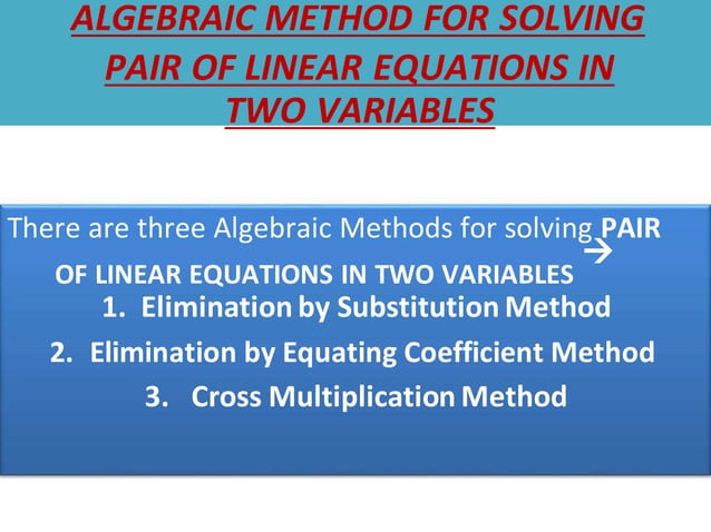 PROJECT (PPT) ON PAIR OF LINEAR EQUATIONS IN TWO VARIABLES - CLASS 10 ...