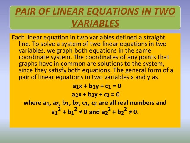 PROJECT (PPT) ON PAIR OF LINEAR EQUATIONS IN TWO VARIABLES - CLASS 10