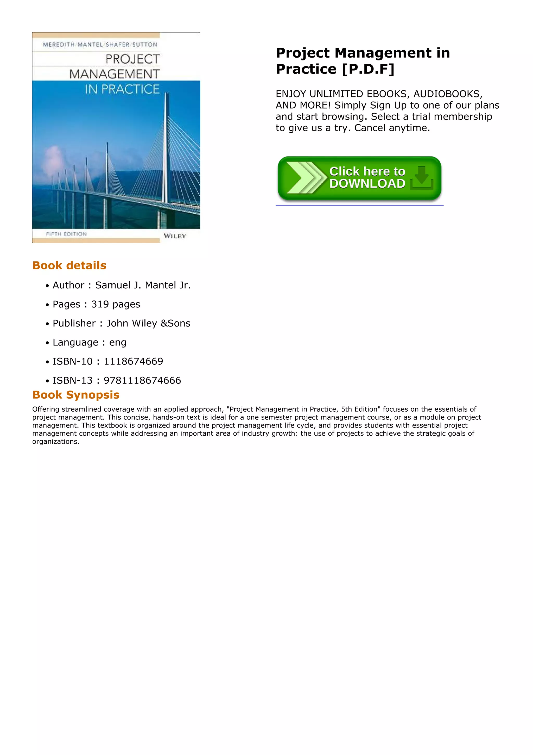 Project Management in Practice [P.D.F] | PDF