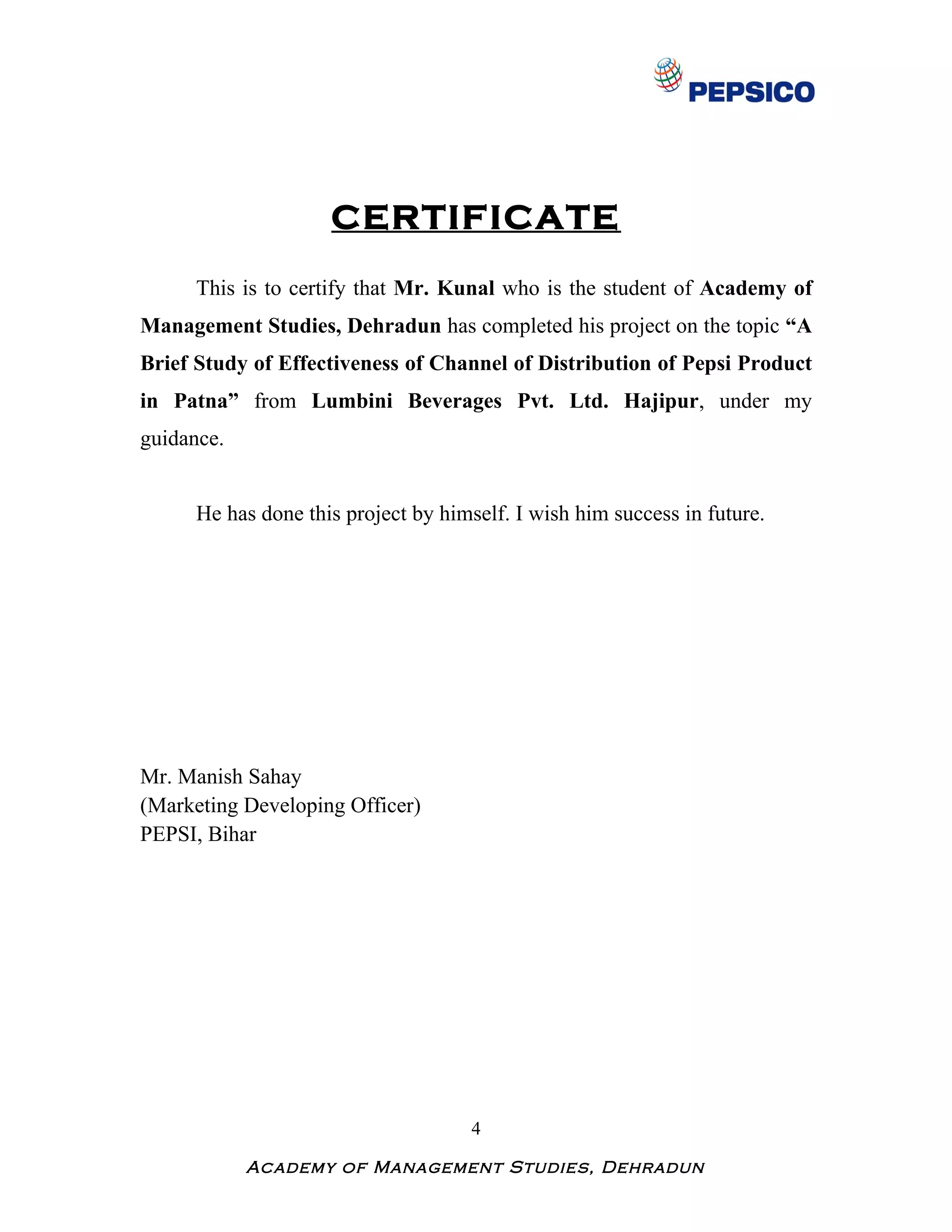 Project on-distribution-channel-of-pepsi | DOC