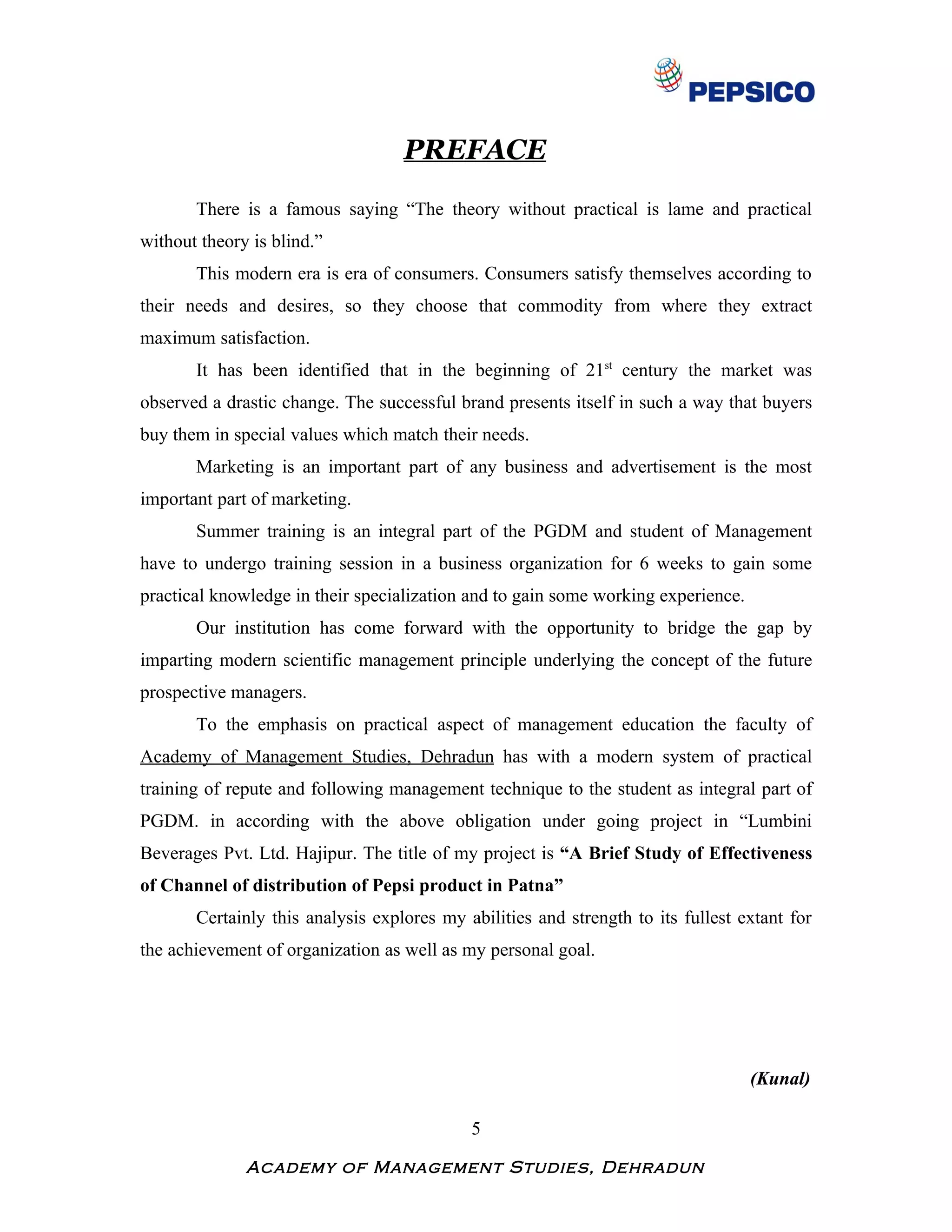 Project on-distribution-channel-of-pepsi | DOC