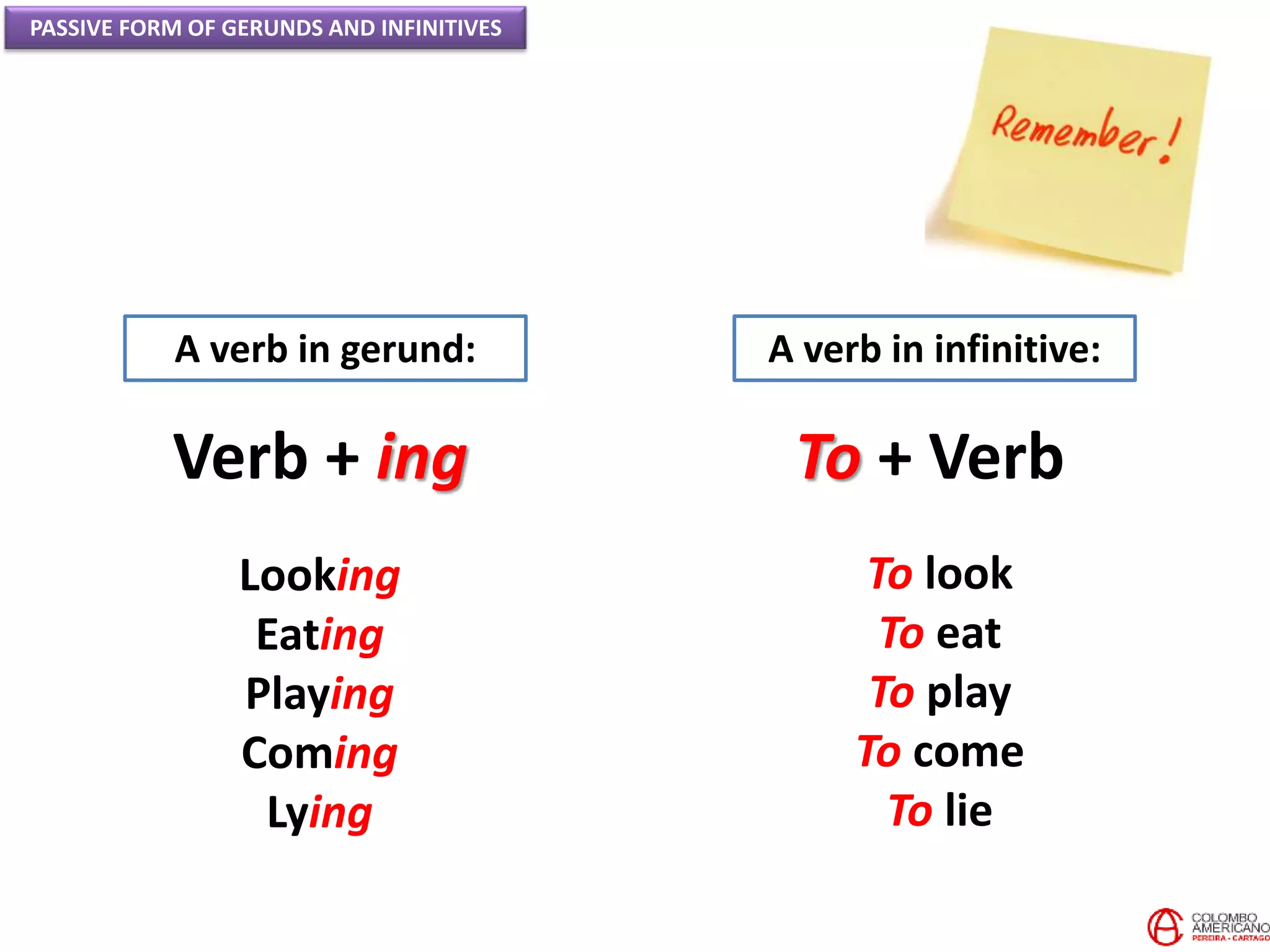 C16 U7 Project passive form of gerunds and infinitives. | PPTX