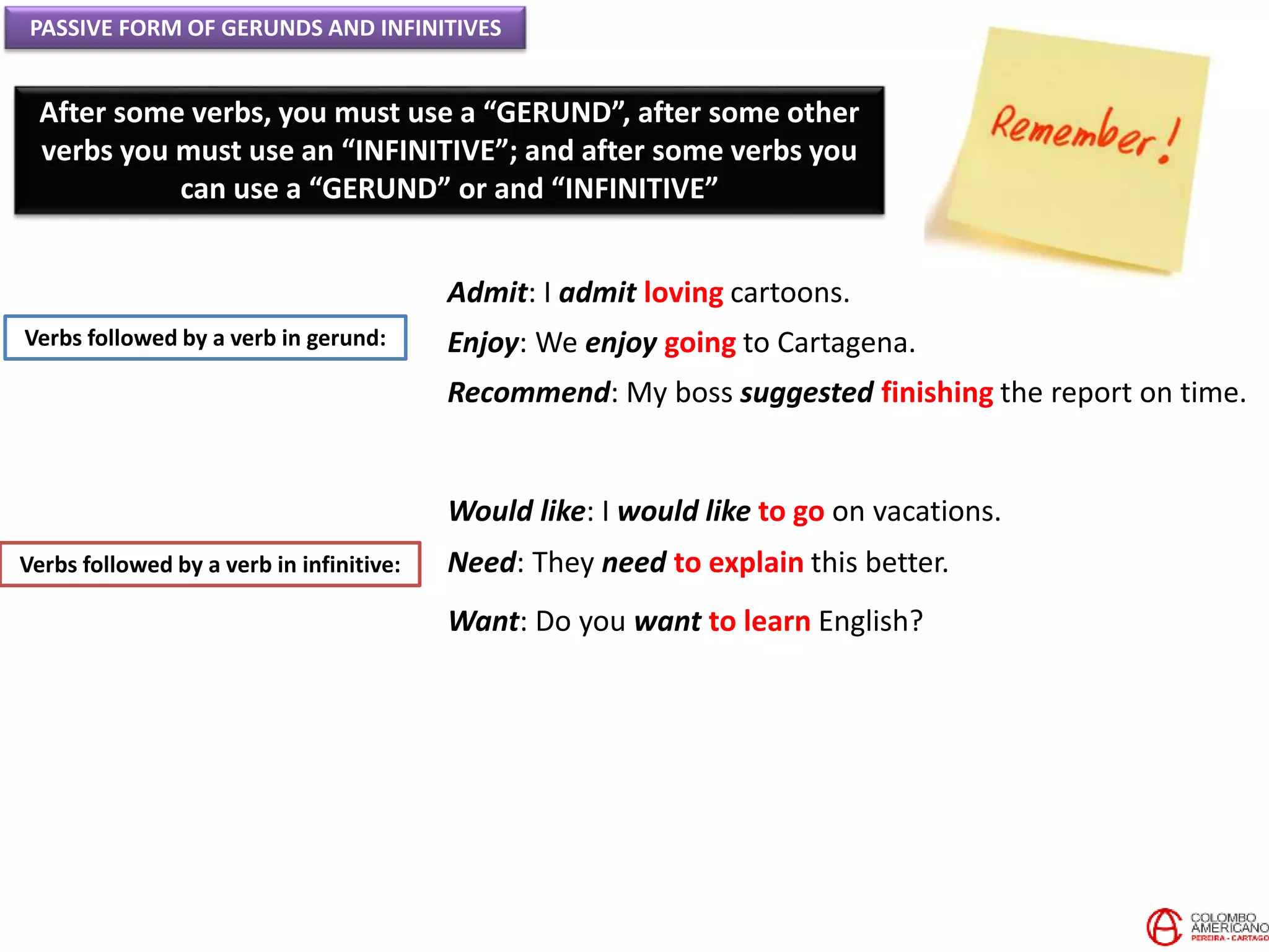 C16 U7 Project passive form of gerunds and infinitives. | PPTX