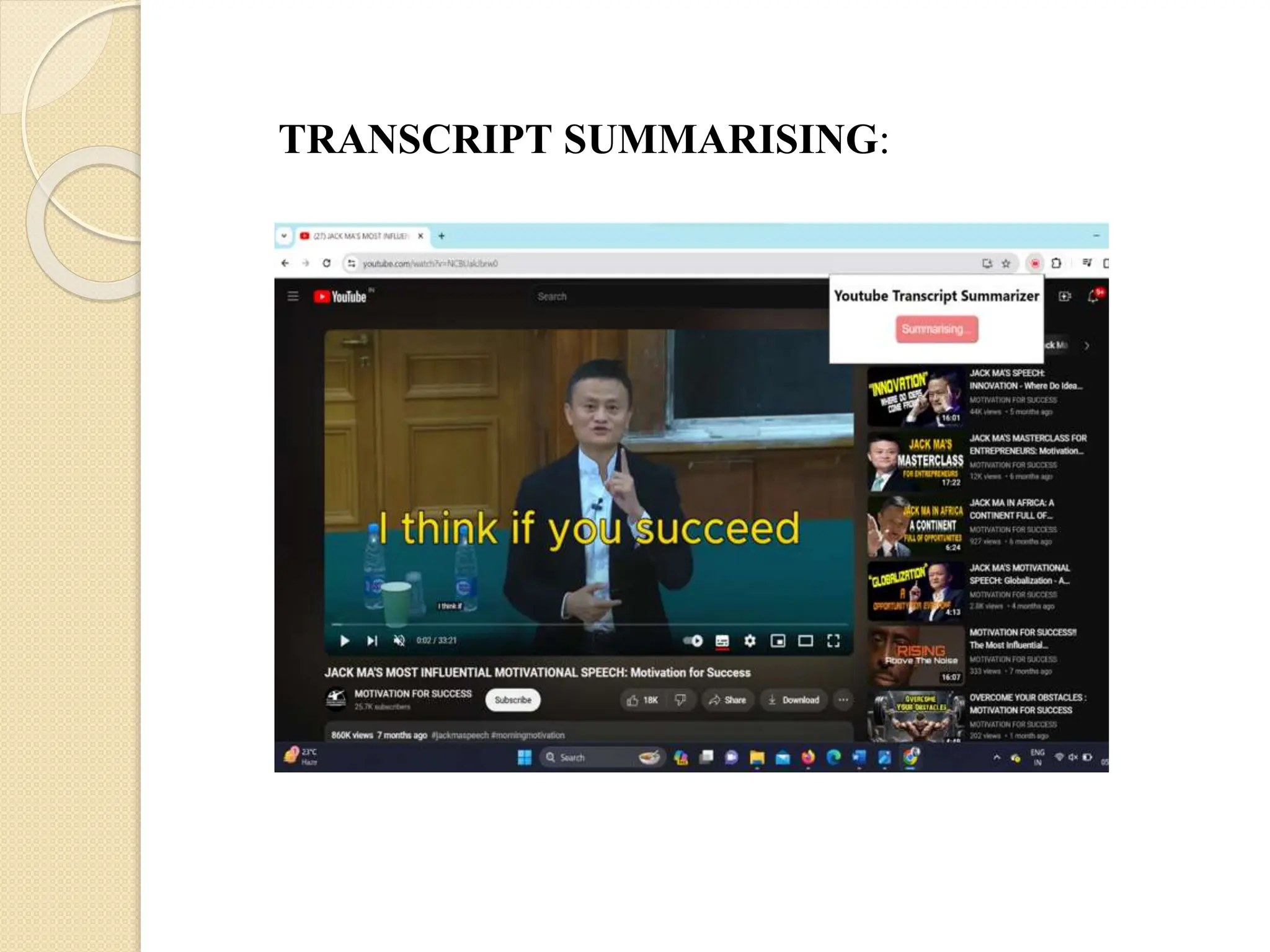 Youtube Transcript Sumariser- application of API | PPTX