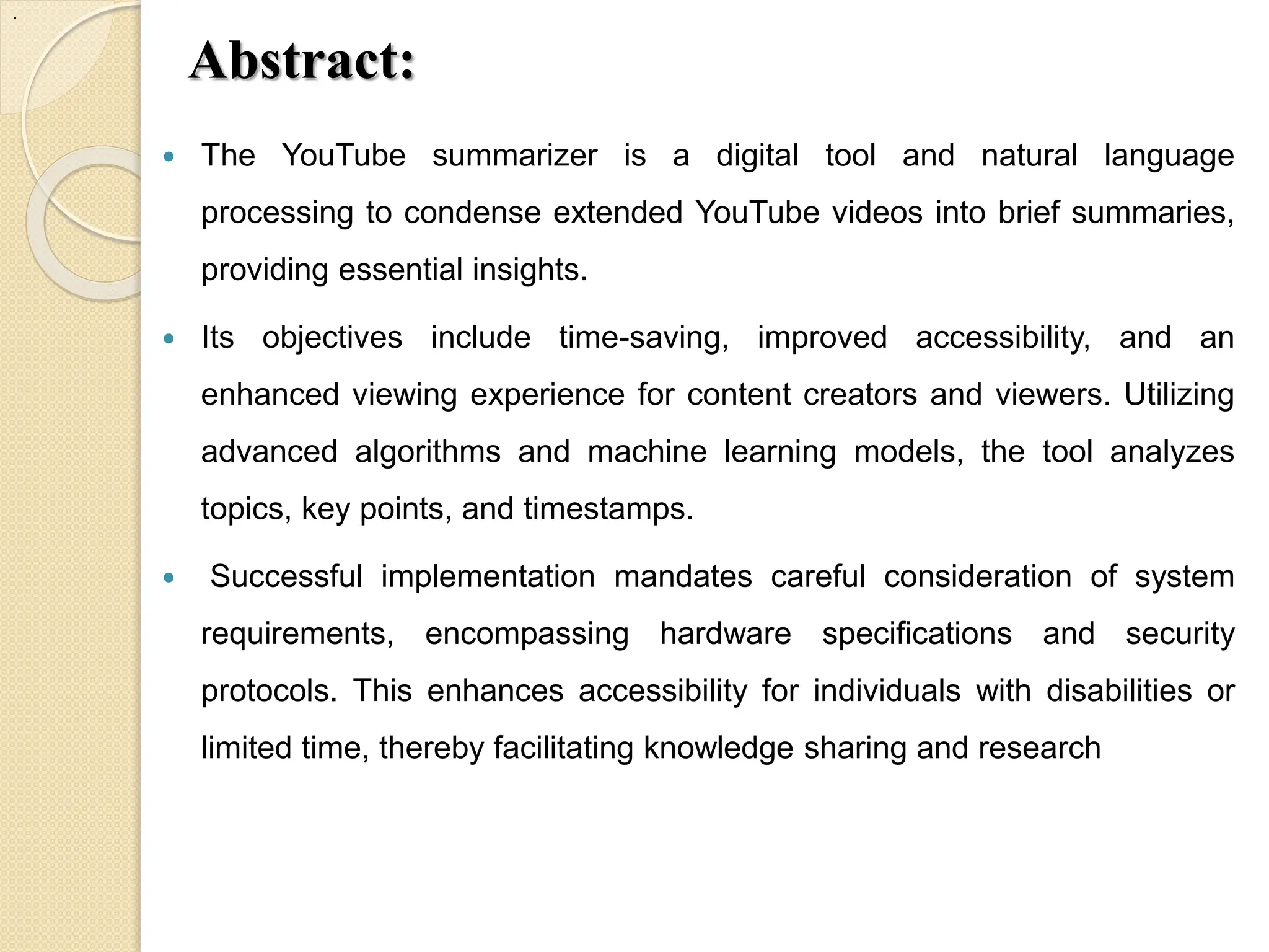 Youtube Transcript Sumariser- application of API | PPTX
