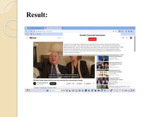 Youtube Transcript Sumariser- application of API | PPTX