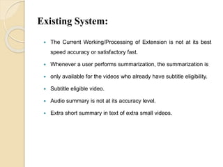 Youtube Transcript Sumariser- application of API | PPTX | Video ...