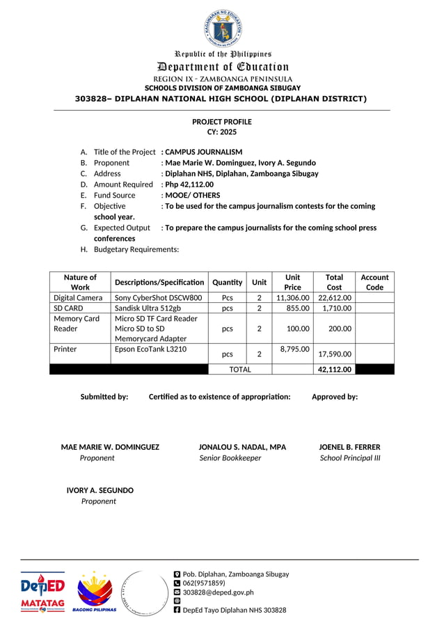 PROJECT PROFILE FORMAT FOR SCHOOLS AND BUSINESS | DOCX