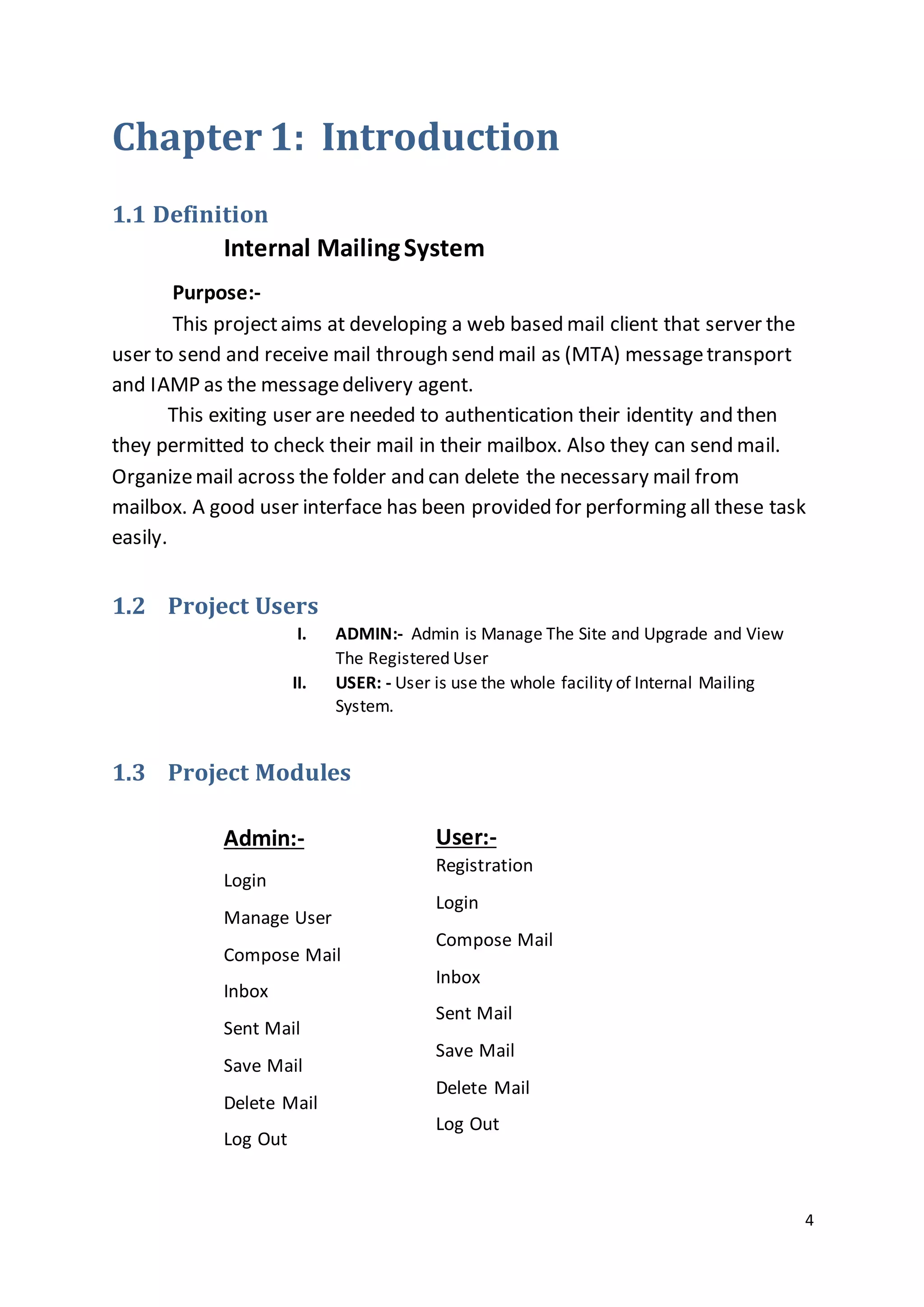 INTERNAL MAILING SYSTEM-Project report | DOCX