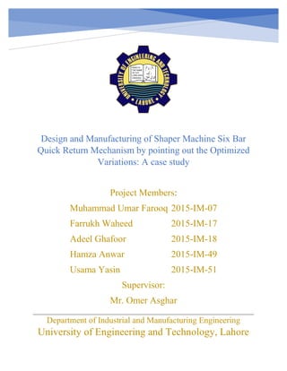 Shaper Machine Quick Return 6 Bar Mechanism Project by Industrial ...