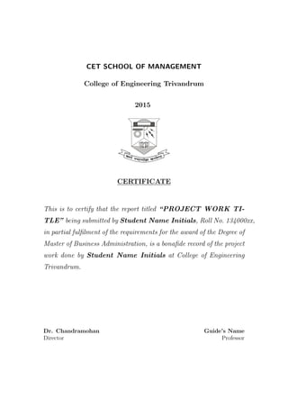 Project Template Sample Kerala University MBA | PDF