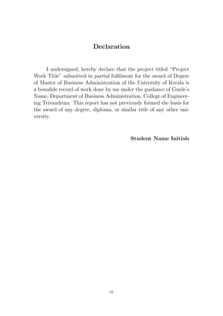 Project Template Sample Kerala University MBA | PDF