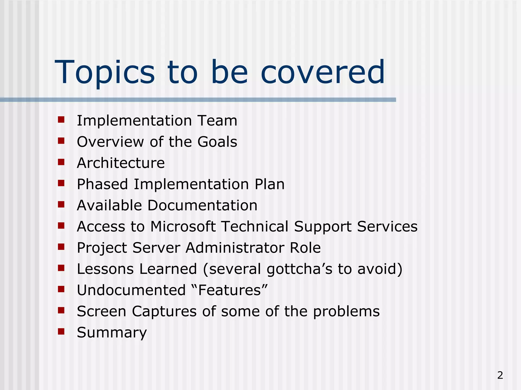 Project Server 2002 Implementation Lessons Learned Ppt