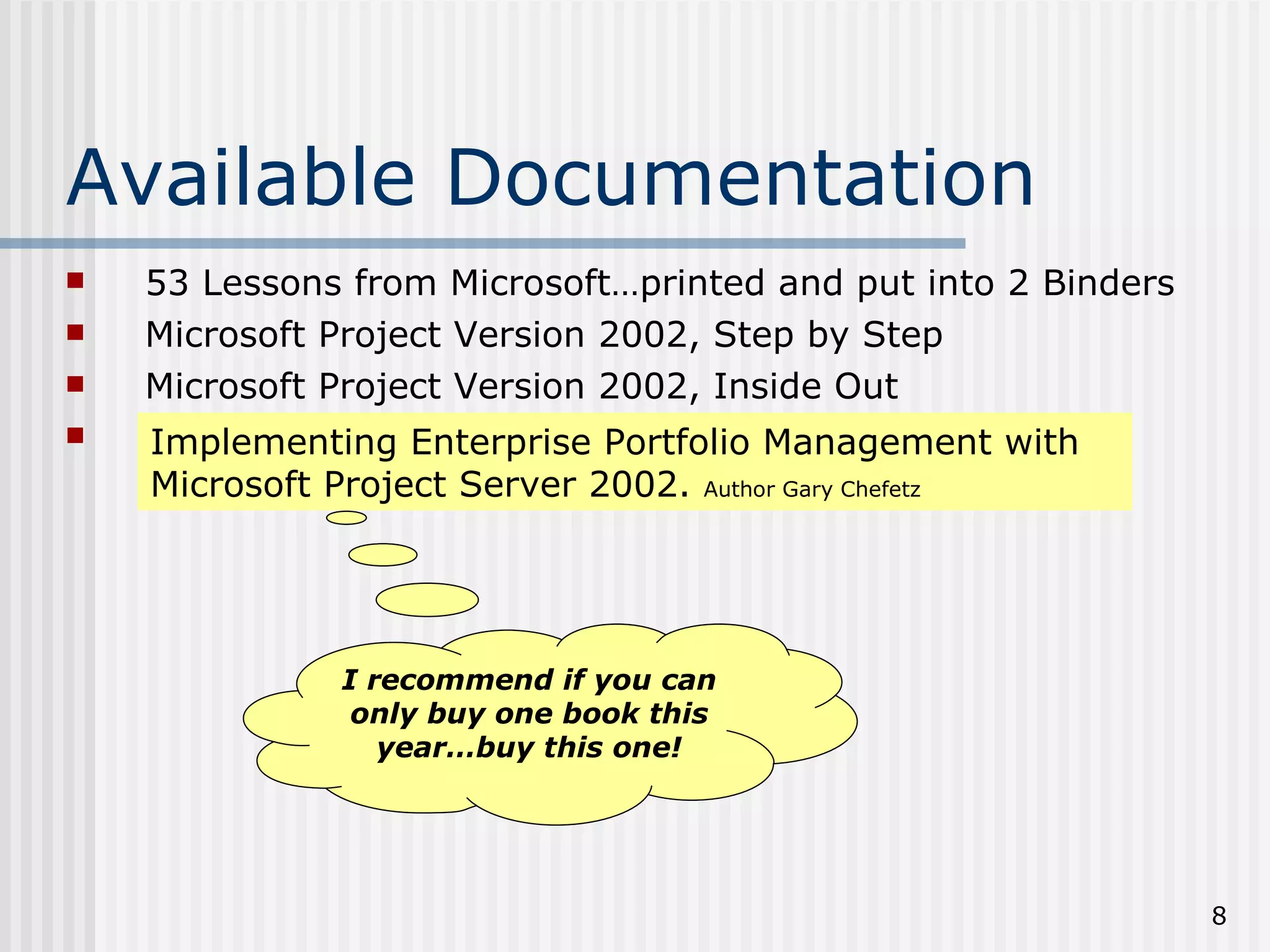 Project Server 2002 Implementation Lessons Learned Ppt