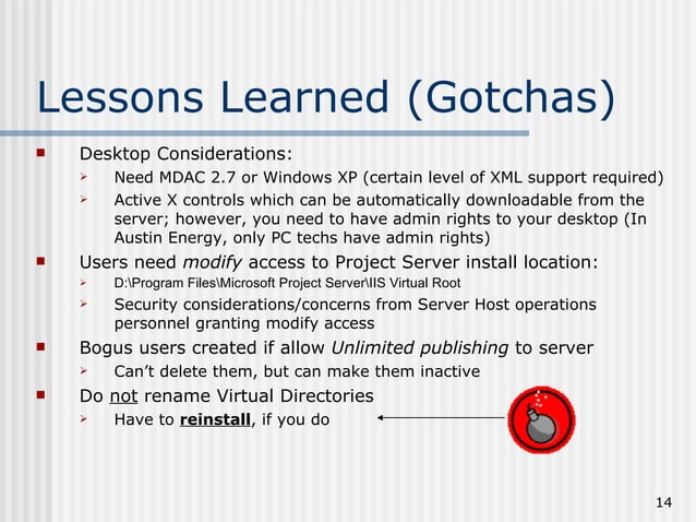 Project Server 2002 Implementation Lessons Learned Ppt