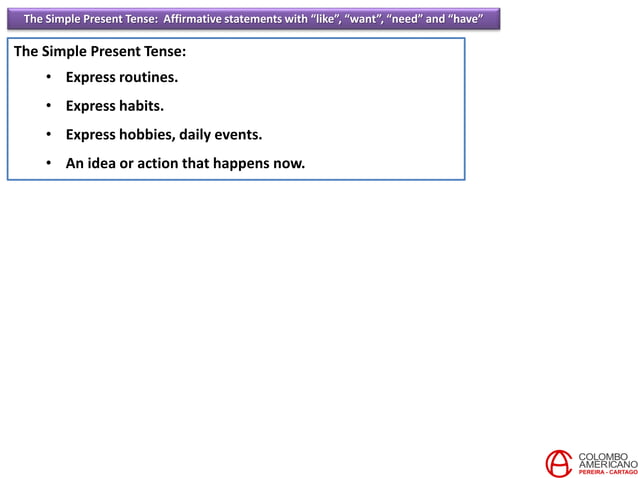 C2 U6 Project simple present. like, need, want and have. | PPTX