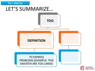 Course 5-Unit 13: The use of too + adjective | PPTX