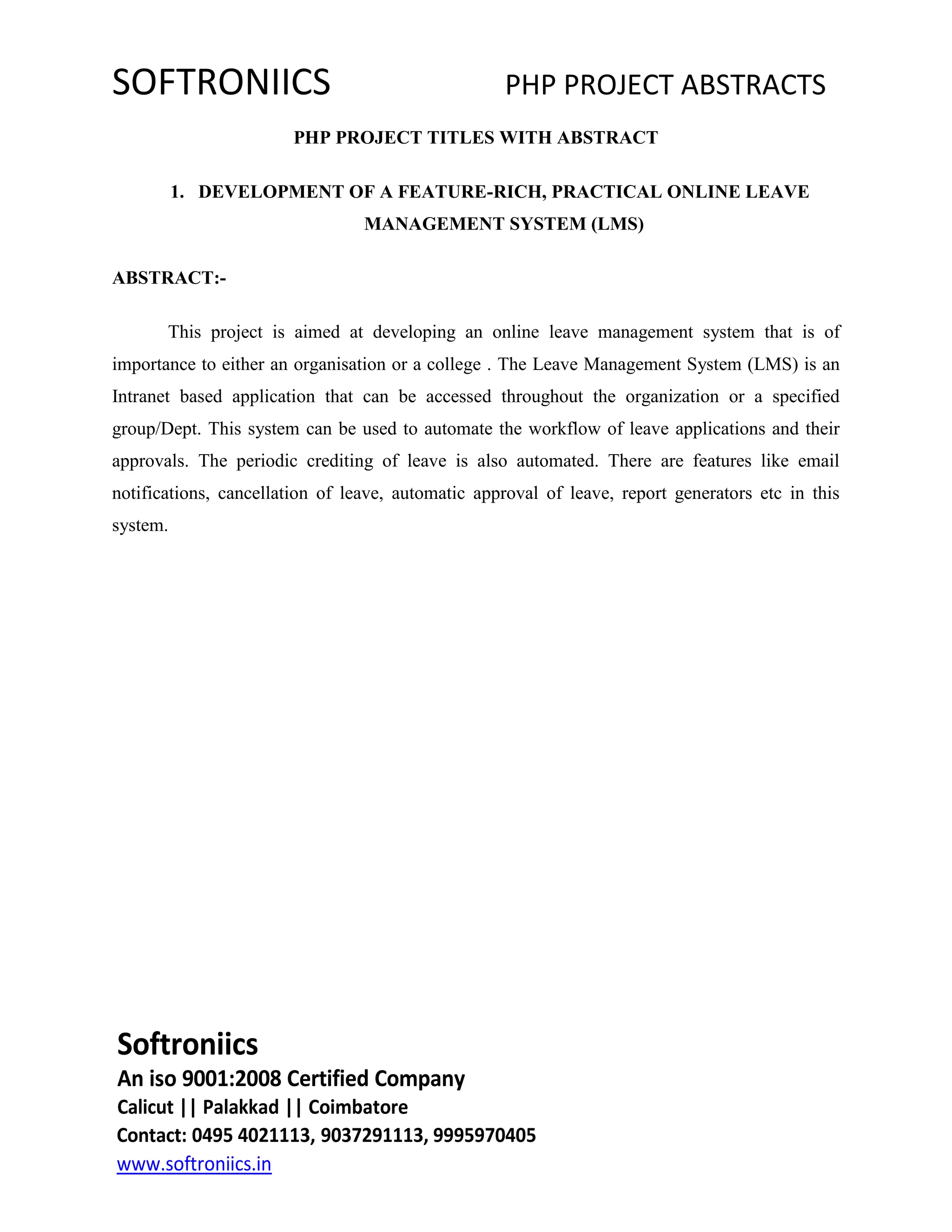 Project titles with abstract php | PDF