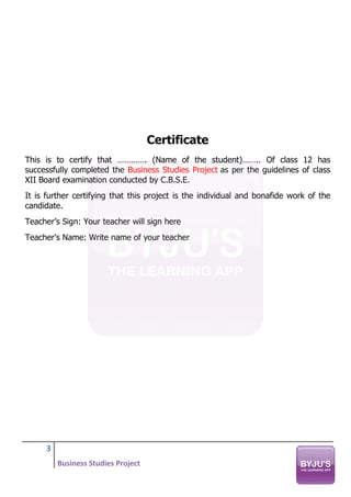 Project work-principles-of-management for class 12 | PDF