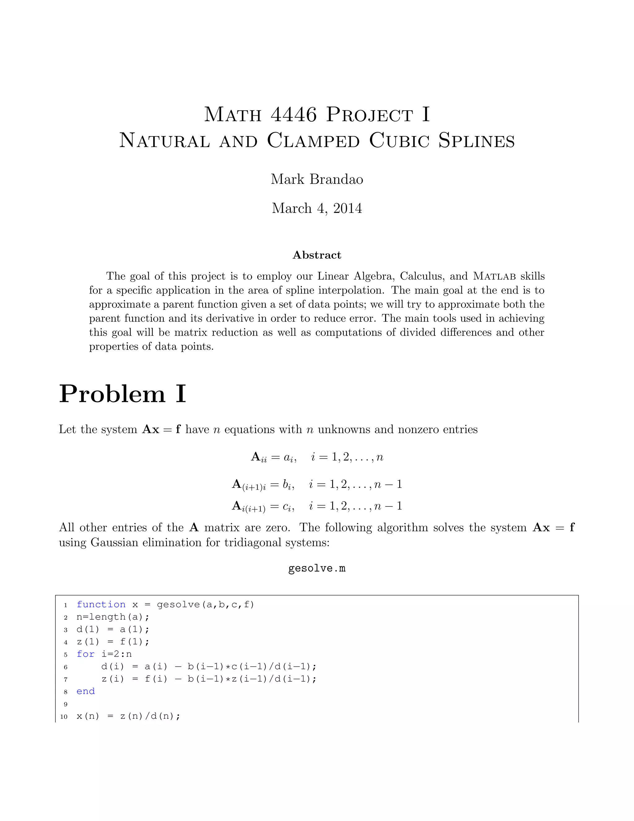 Natural and Clamped Cubic Splines | PDF