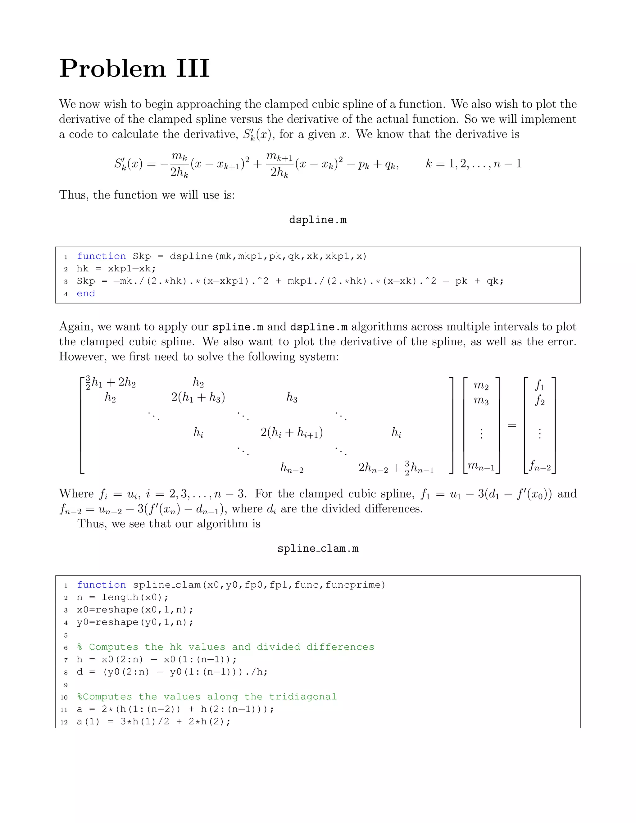 Natural and Clamped Cubic Splines | PDF