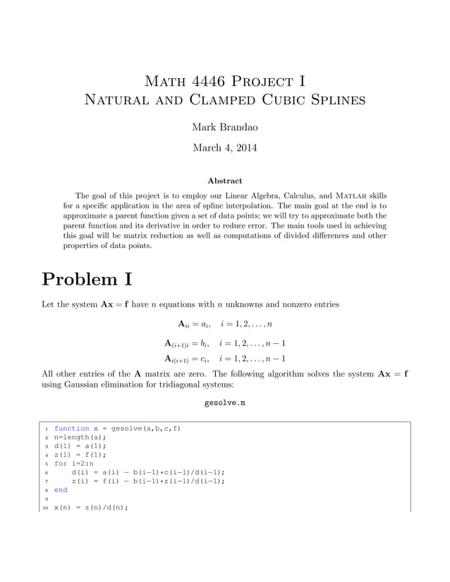 Natural and Clamped Cubic Splines | PDF