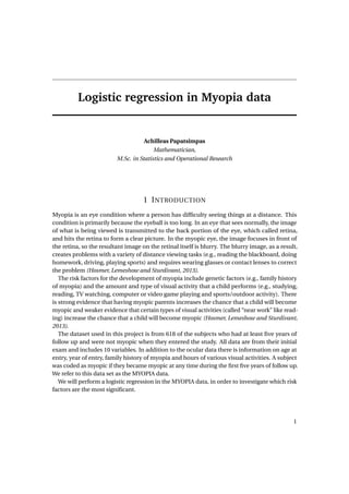 Logistic regression in Myopia data | PDF