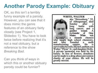 Project 1, Slidedoc 2: How to Create a Genre Parody | PPT