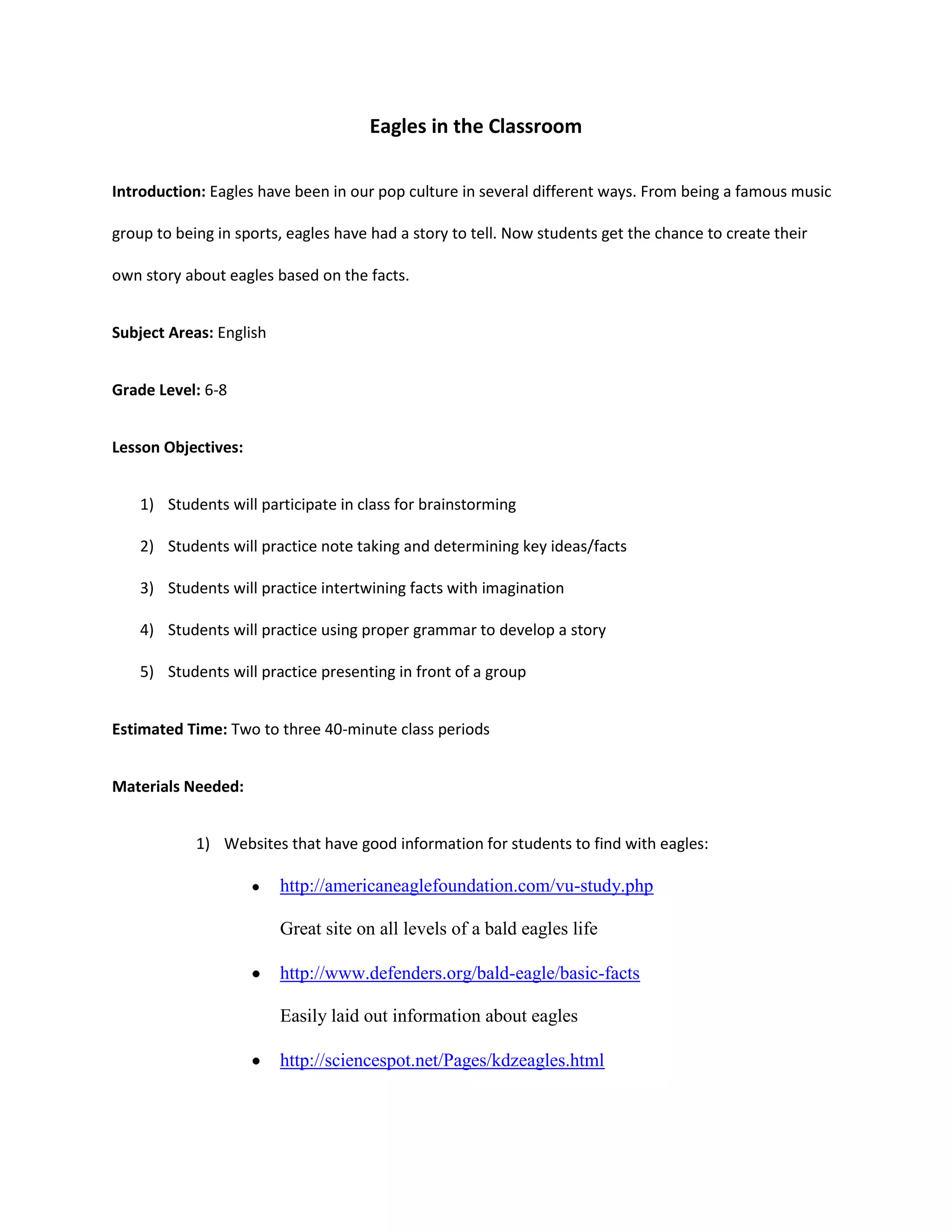 Eagles In The Classroom | DOCX