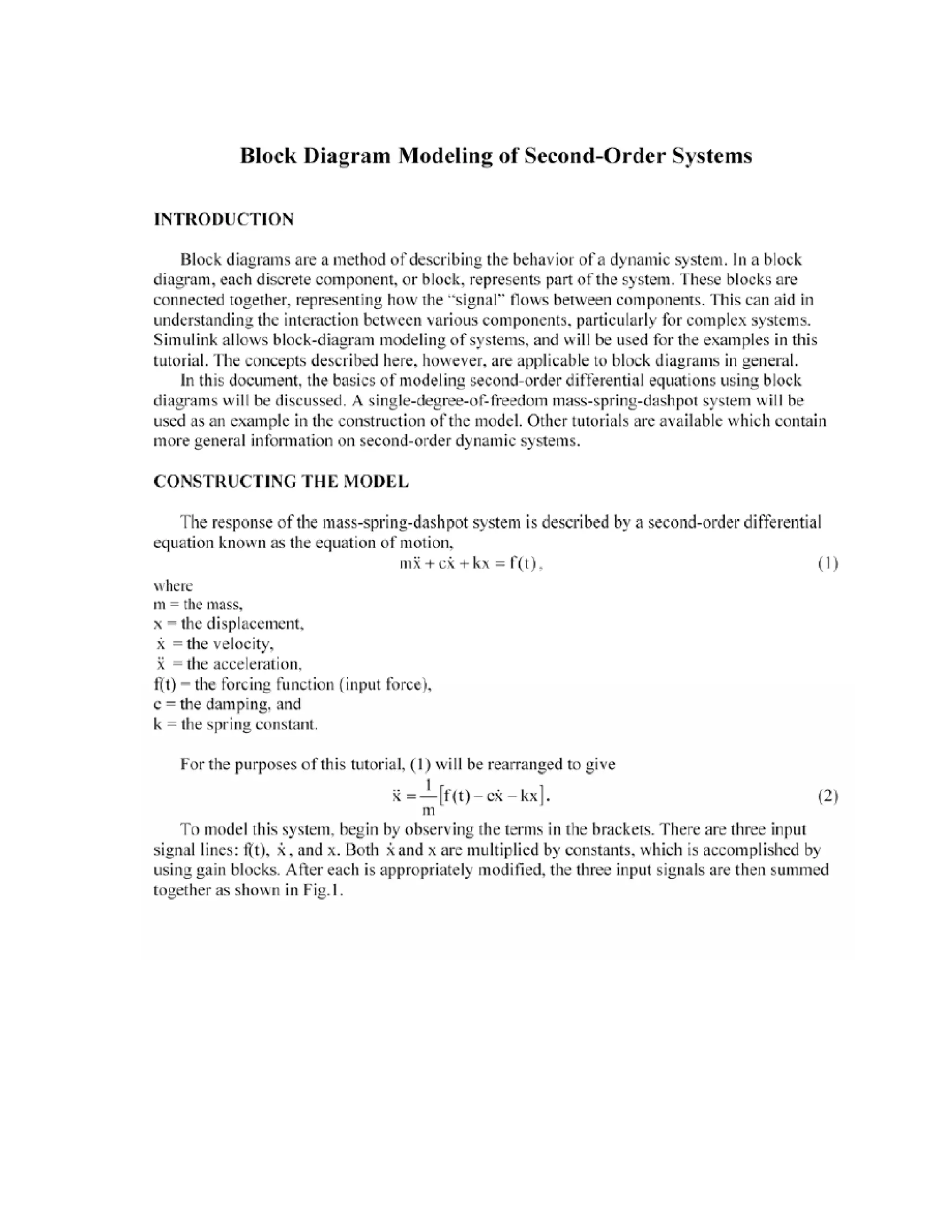 modelling and simulation of second order mechanical system | DOC