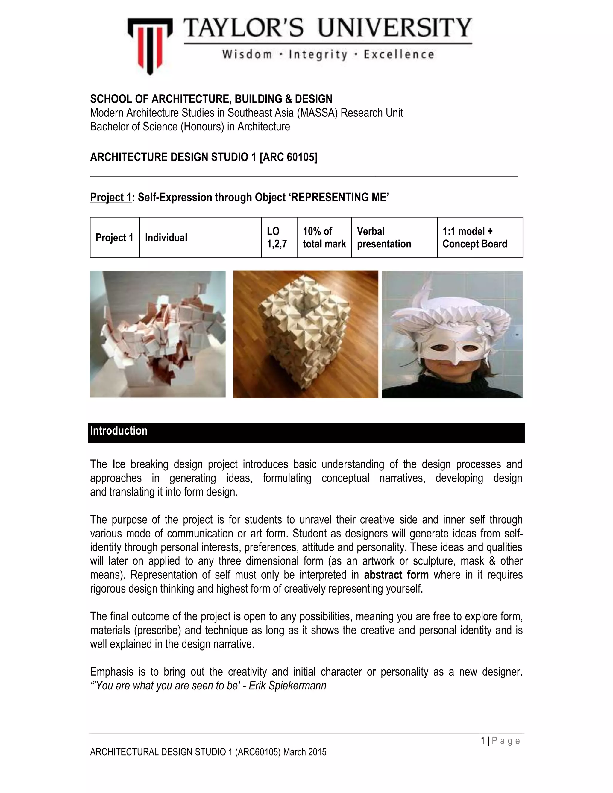 Project 1 brief design studio 1 march 2015 | PDF