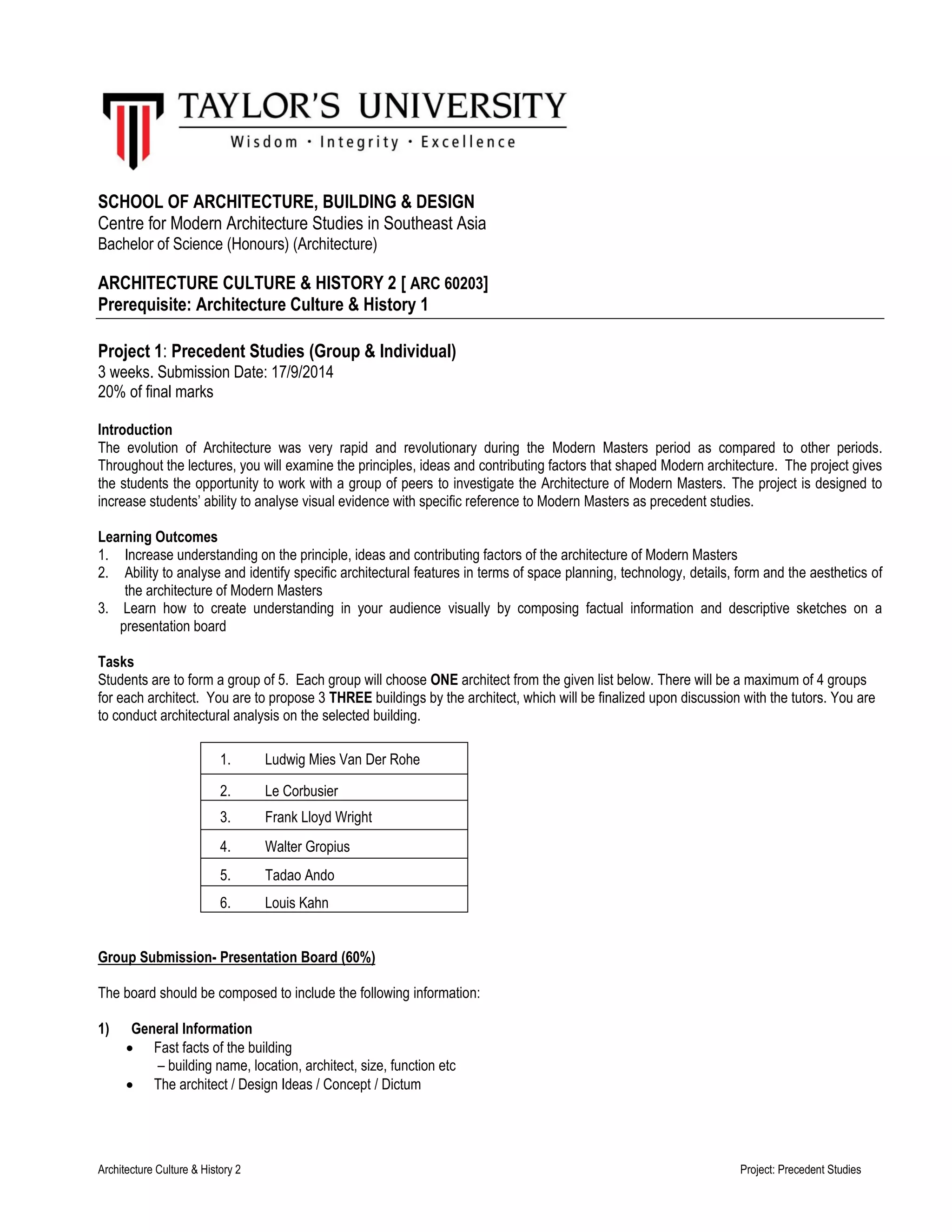 Project 1 brief precedent studies arch. culture and history 2 | PDF ...