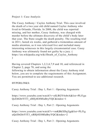 Project 1 Case AnalysisThe Casey Anthony Caylee Anthony Trial.docx