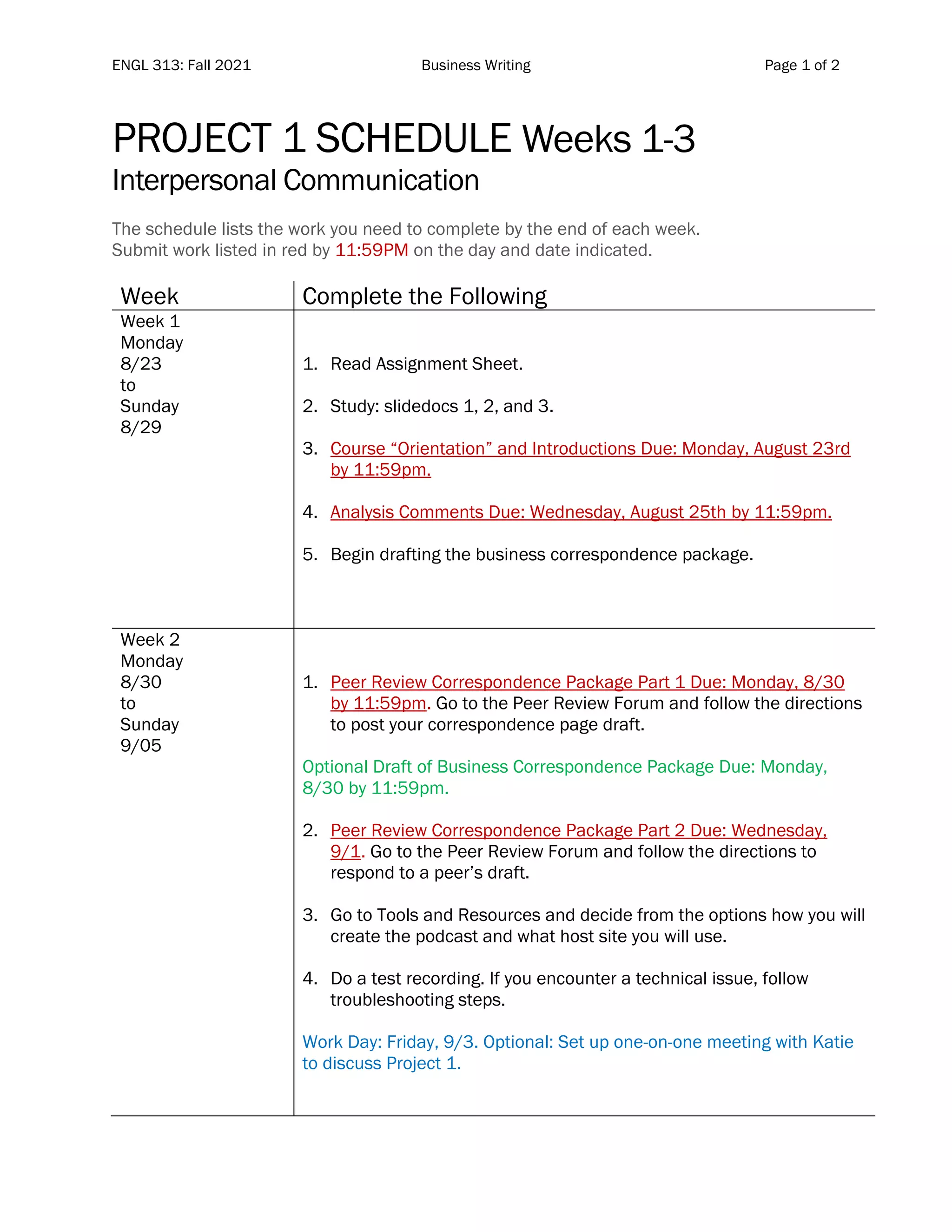 Project1 interpersonal communication_schedule | PDF