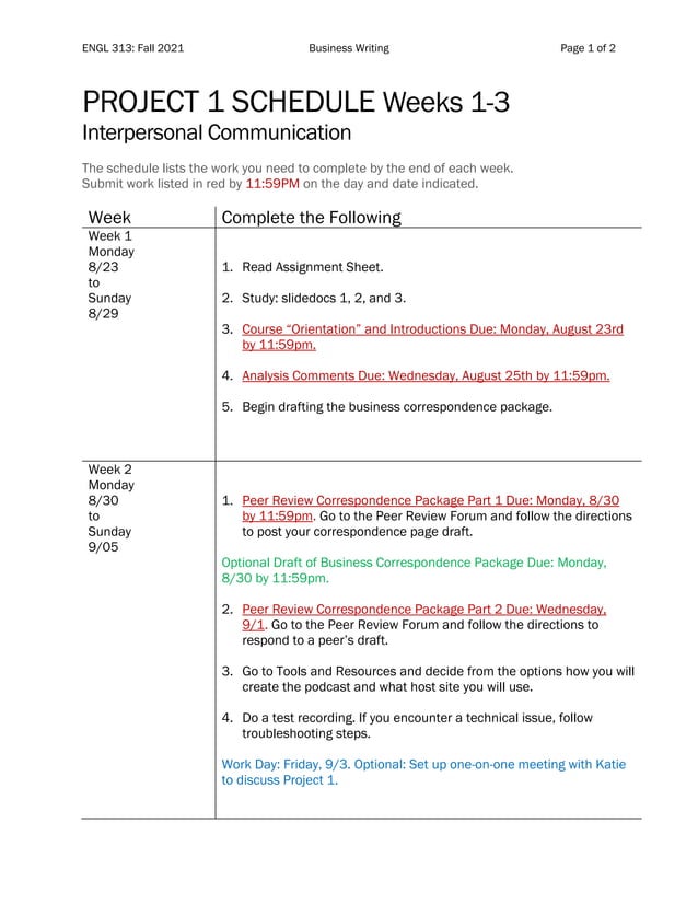 Project1 interpersonal communication_schedule | PDF