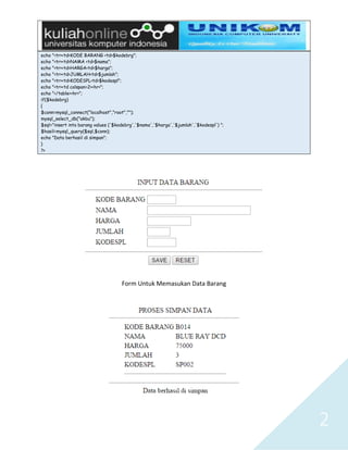 Program memasukan data barang dengan php mysql | PDF