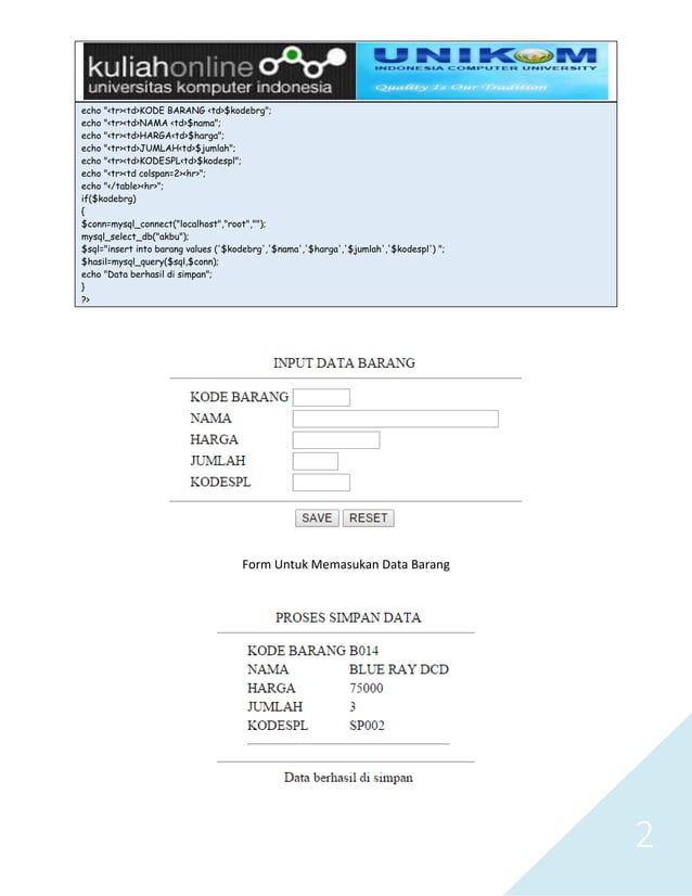 Program memasukan data barang dengan php mysql | PDF