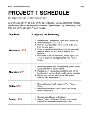 Project 1 Schedule | PDF