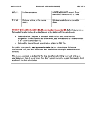 ENGL 202 F2F Project 1 Schedule | PDF