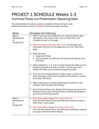 Project 1 Schedule | PDF