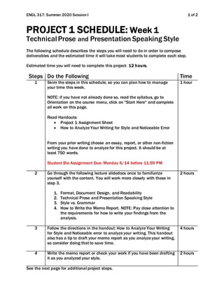 Project1 schedule steps_engl317_summer2021 | PDF