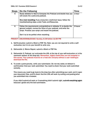 Project1 schedule steps_engl317_summer2021 | PDF